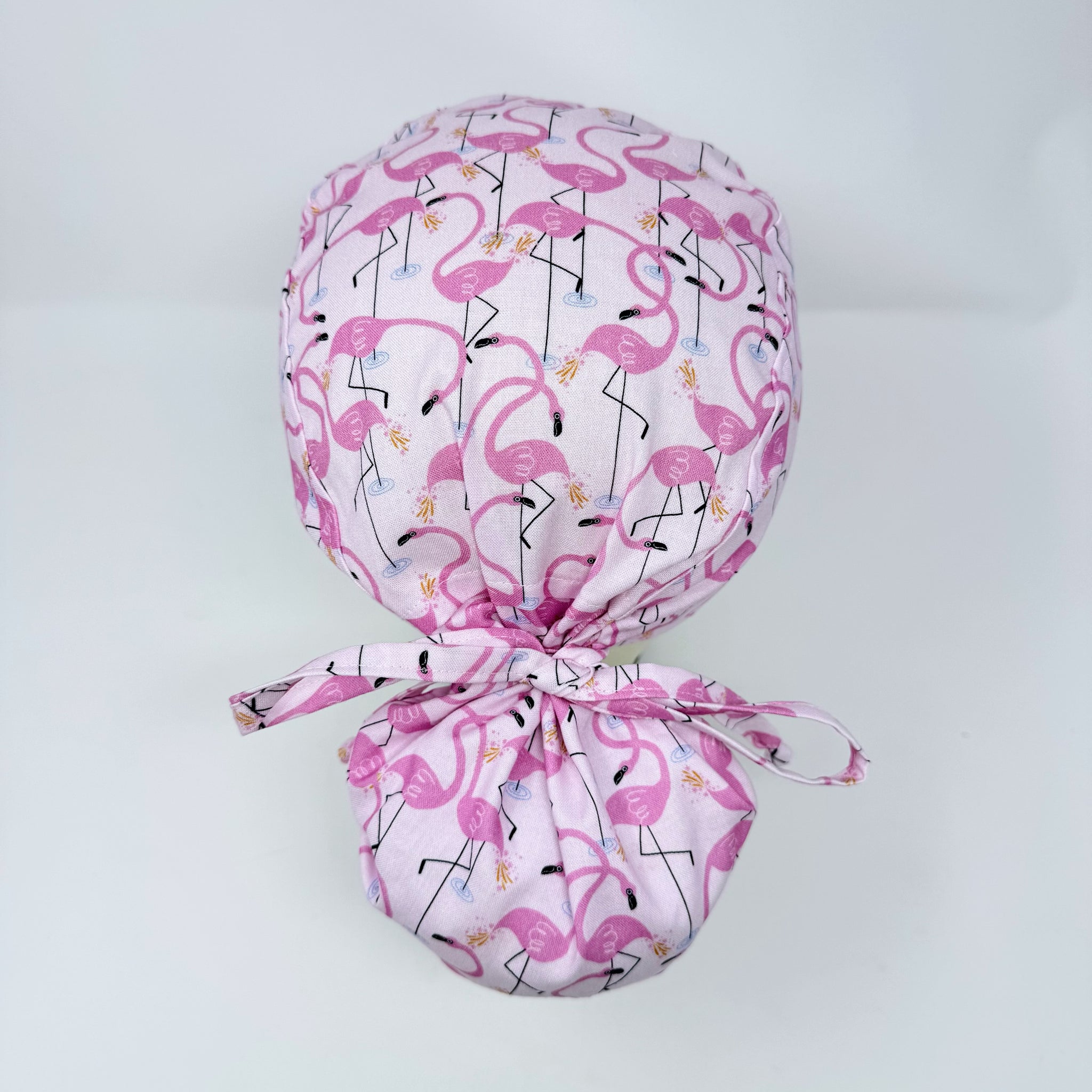 Flamingo Ponytail scrub cap for women with satin lined option by Parad
