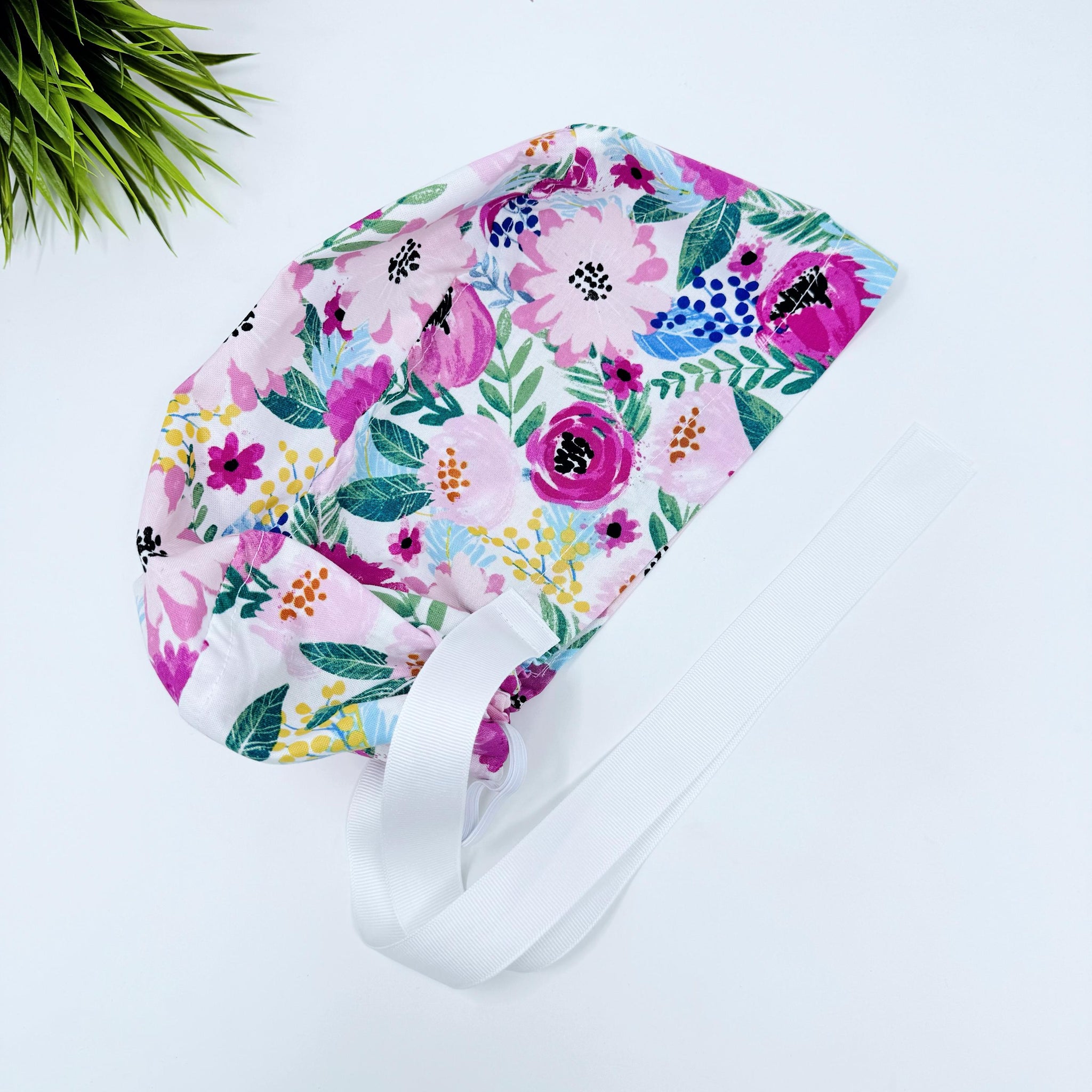 Pink flower Euro scrub cap with ties by ParadiseCaps. Scrub Cap for ...