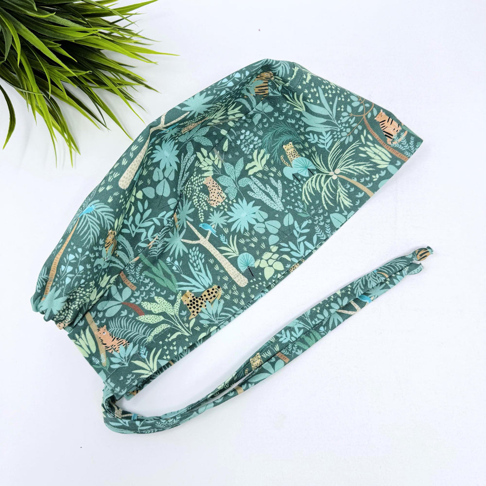 Men's surgical scrub cap. Tropical print skull tie-back style scrub cap ...